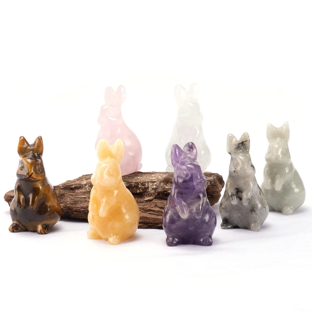 Natural Crystal Stone Rabbit Elf Figurine Healing Amethyst Rose Quartz ...