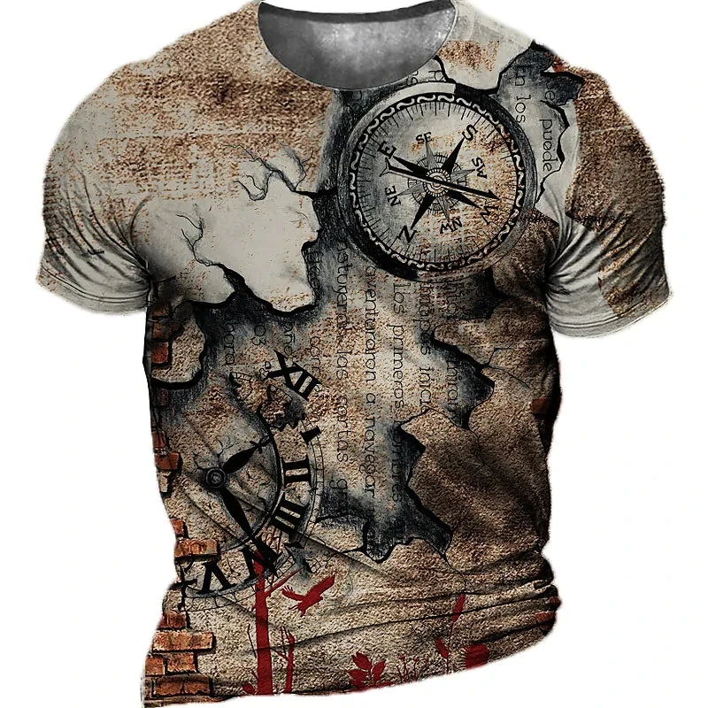 Vintage Compass T Shirt Men 3d Print Navigation Compass Men's Crew Neck ...