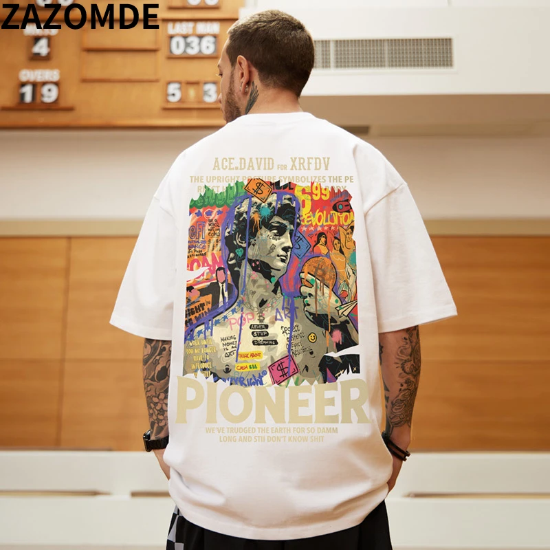 ZAZOMDE Hip Hop T Shirt Men Cotton Character Printed T Shirts Harajuku ...