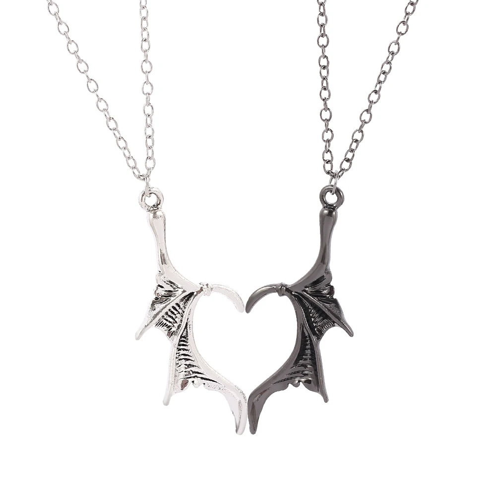 2pcs-Gothic-Heart-Bat-Wing-Pendant-Necklace-Couples-Dragon-Wings-Choker ...
