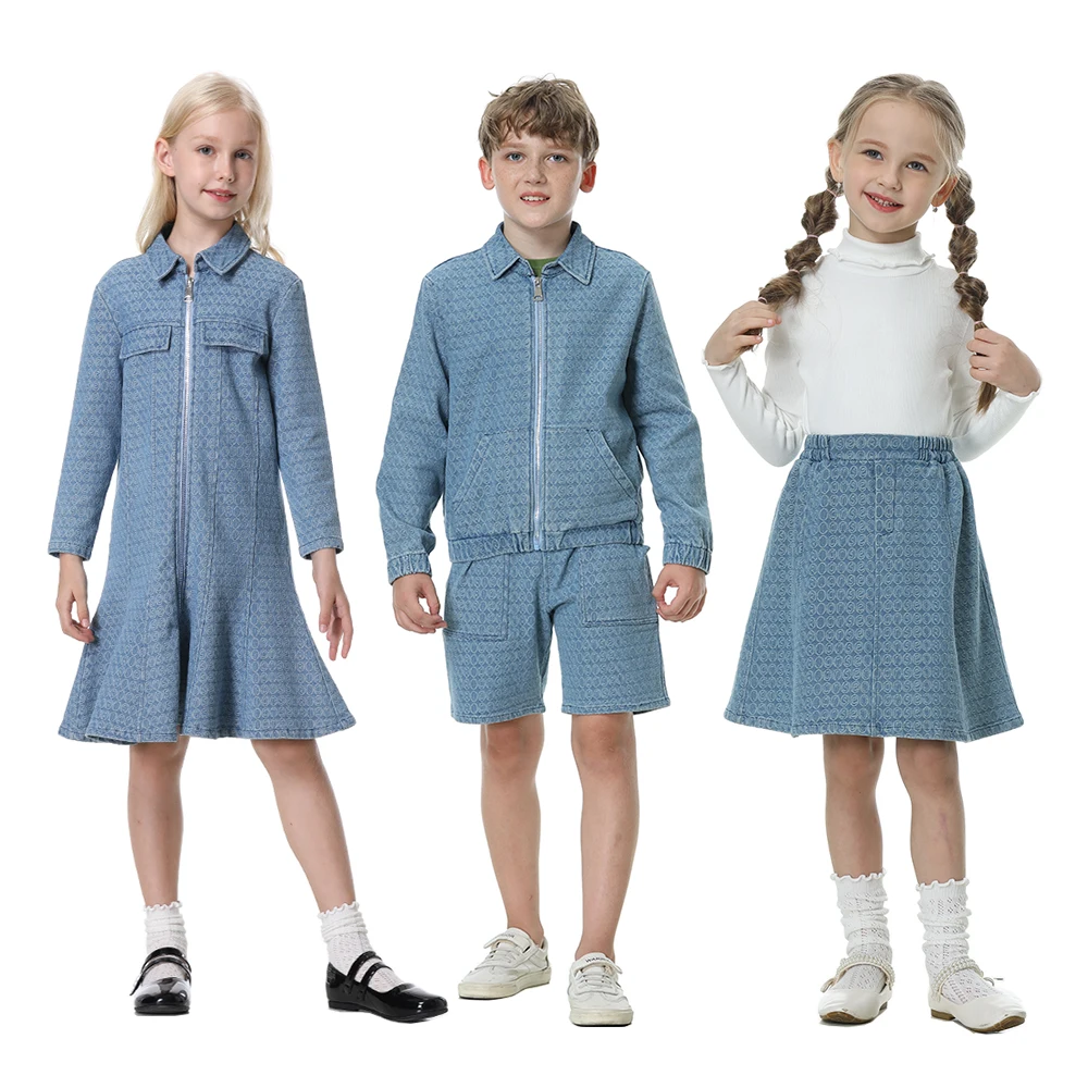 Kids-Boys-Girls-Sisters-And-Brothers-Jacquard-Jeans-Washed-Denim-Sets ...