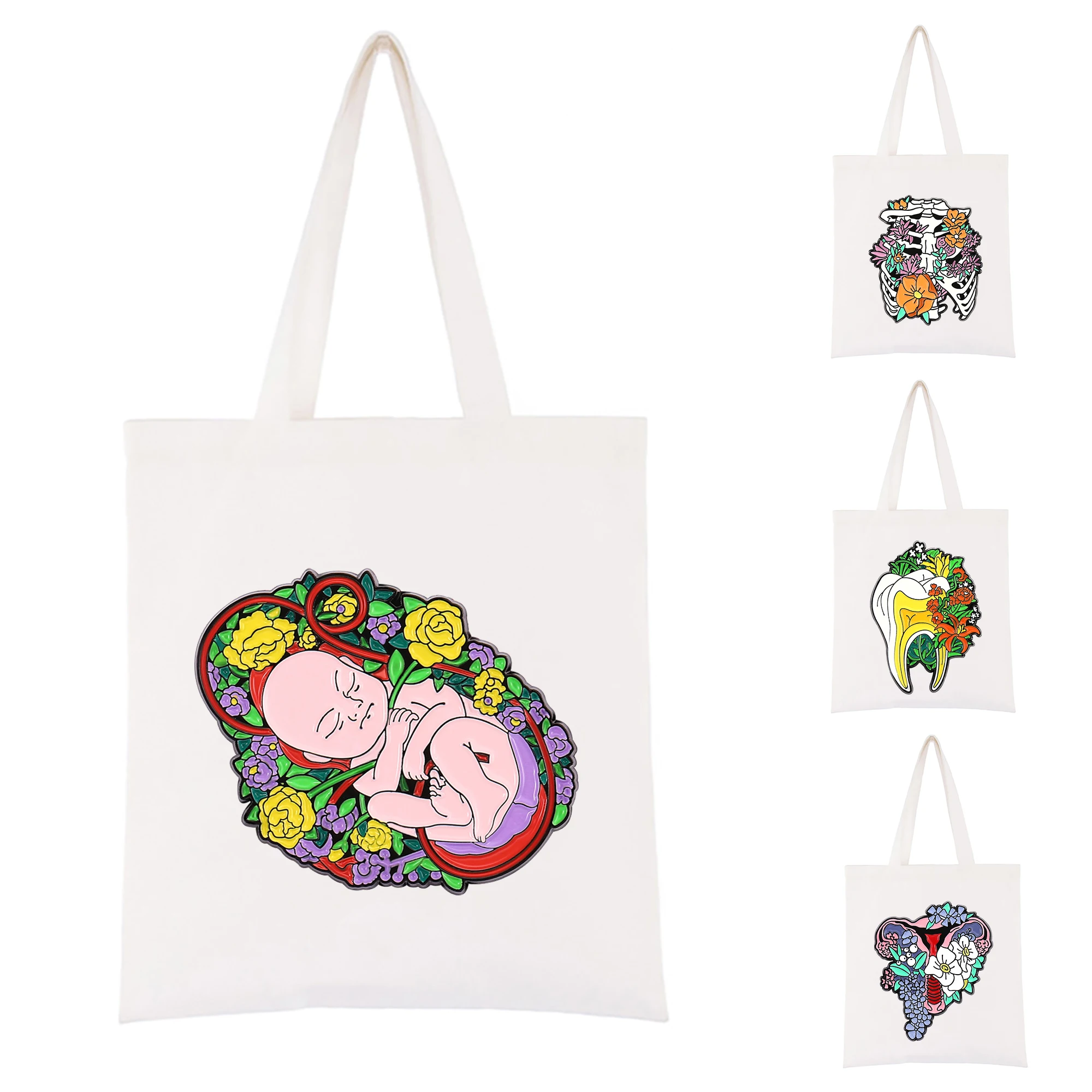 Flower-Organs-Brain-Heart-Teeth-Uterine-Pattern-Bag-Interior-Pocket ...