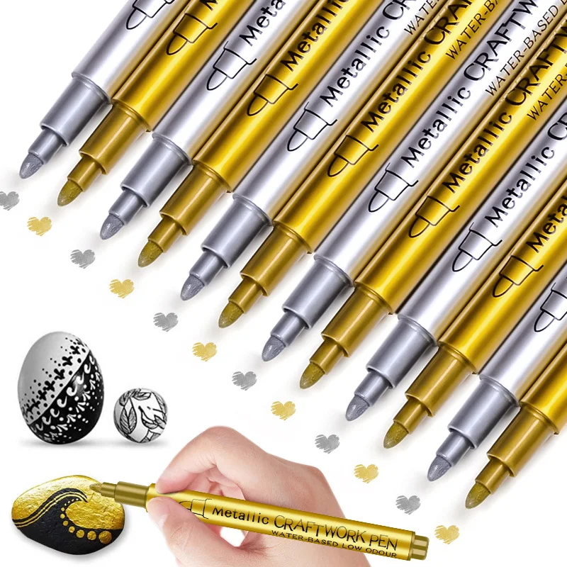 Simple-Metallic-Marker-Pen-Gold-Silver-Color-Waterproof-Graffiti-Pens ...