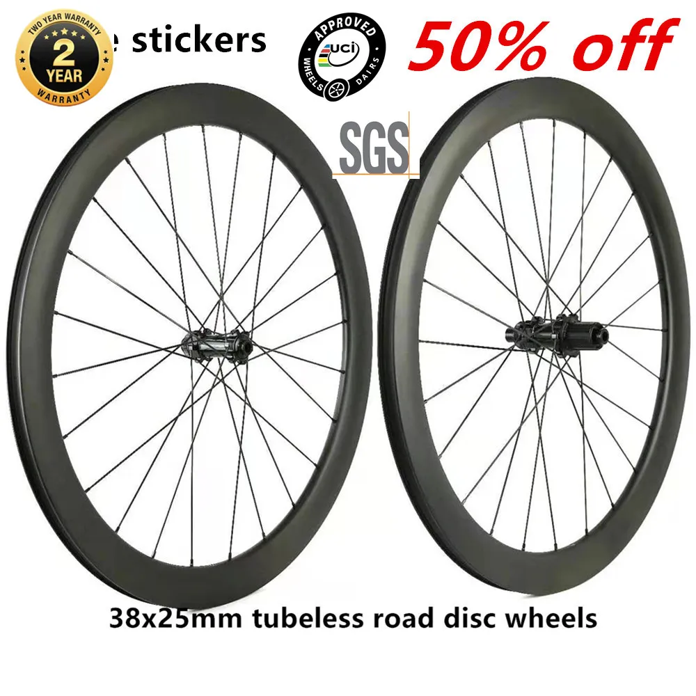 700c Carbon Road Disc Wheels 38x25mm Tubeless Disc Bicycle Wheelset ...