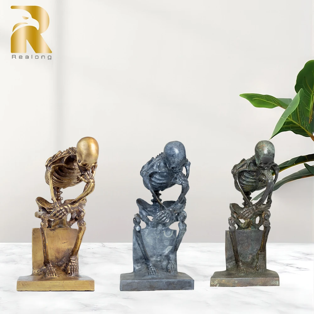Esqueleto-Pensador-Est-tua-para-Home-Decor-Bronze-Fundi-o-Escultura ...