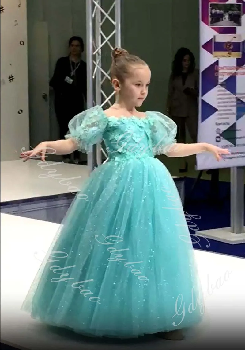 Mint-Green-Princess-Pageant-Dress-Puff-Sleeves-Flower-Girl-Dress ...