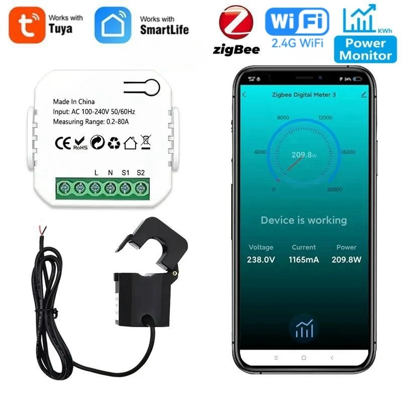 Tuya-Smart-WiFi-Energy-Meter-ZigBee-Current-Transformer-Clamp-80A-KWh ...