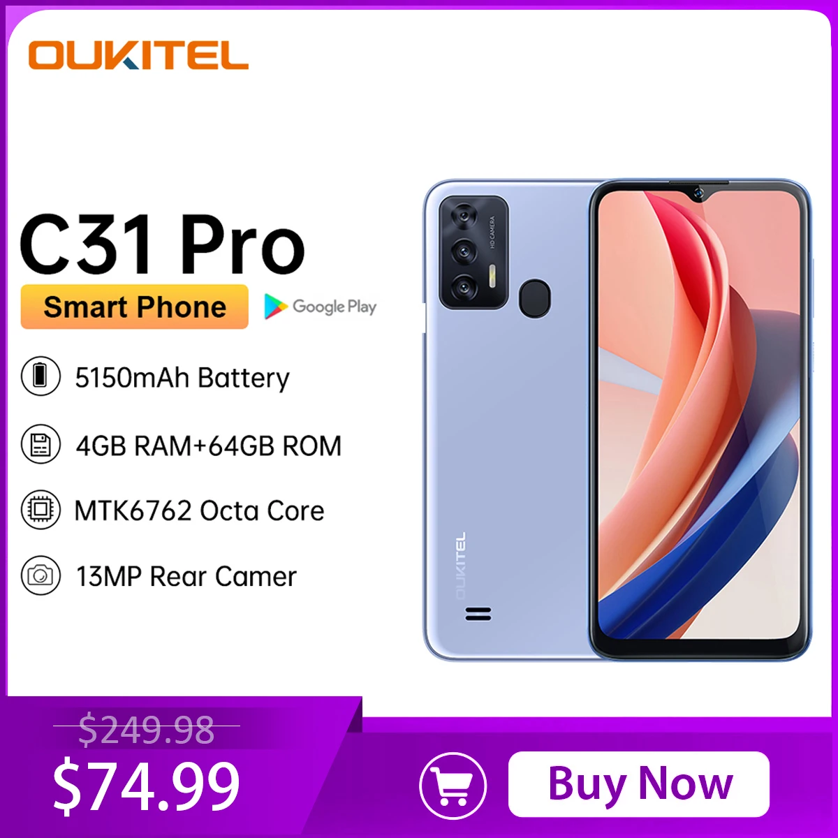 OUKITEL-C31-Pro-Android-12-Cellphones-4GB-64GB-MTK6762-Smartphone-6-517 ...