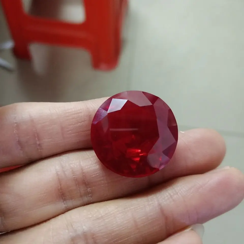 25MM pigeon blood ruby red corundum 5# main stone hardness 9 Round ring ...