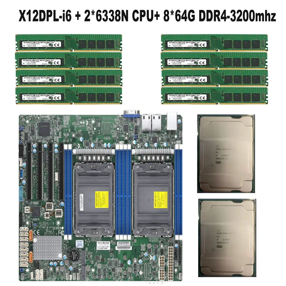 Kit Set for X12DPL-I6 Motherboard +2pcs 6338N 32c/64T 2.2/3.5Ghz 185W ...