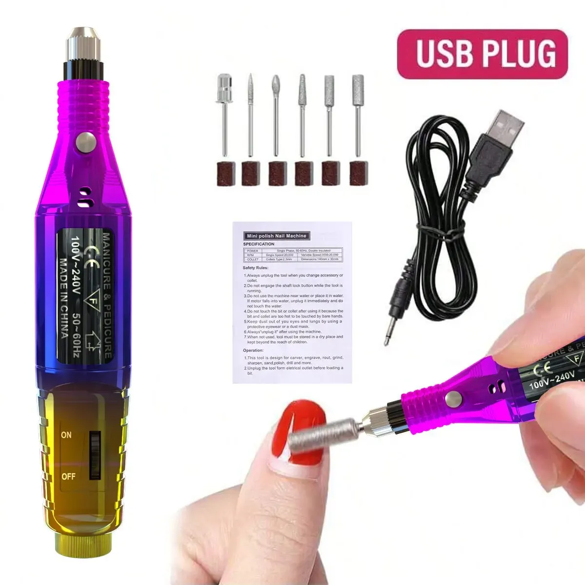 CIRI-Colorful-USB-Electric-Nail-Drills-Kit-Remove-Polish-Manicure ...
