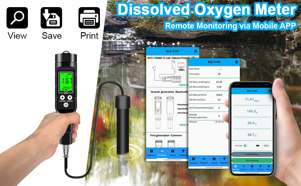 Dissolved Oxygen Meter with Bluetooth, Dissolved Oxygen Test Kit with ...
