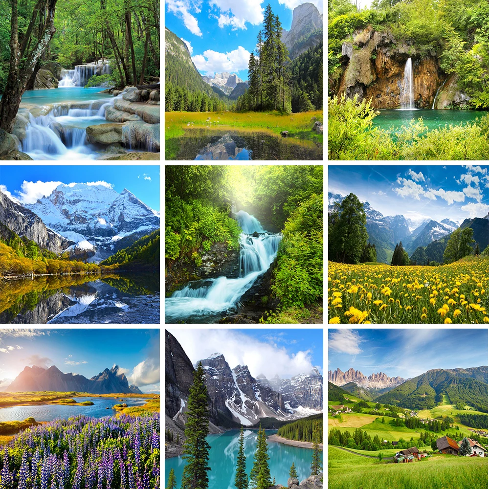 Natural-Landscape-Photo-Backdrop-Forest-Trees-Stream-Waterfall-Mountain ...