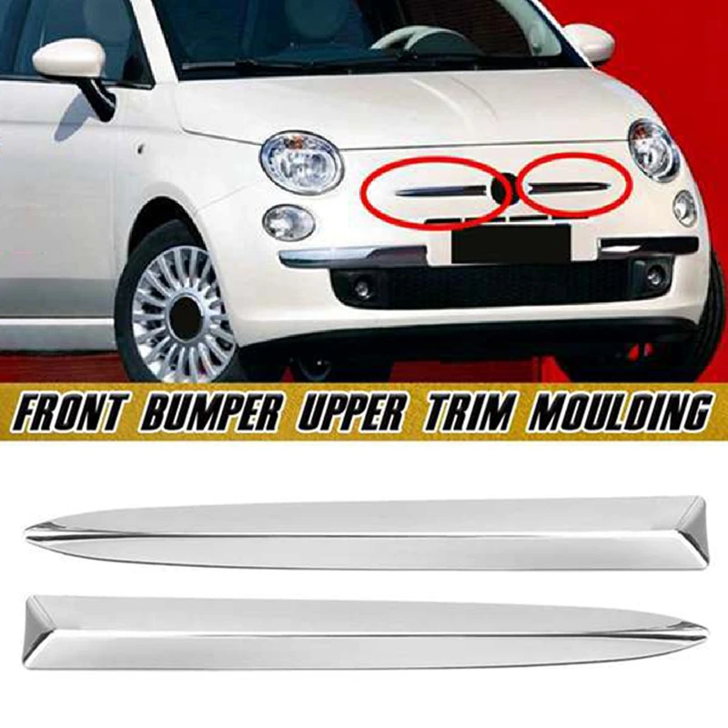 1Pair Car Chrome Front Bumper Upper Moulding Strips Cover Trim For Fiat ...