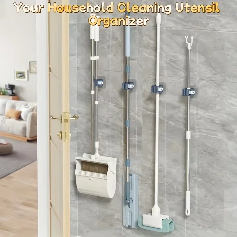 Non Perforated Mop Holder,Self-adhesive Broom Stand Wall Mounted Mop ...