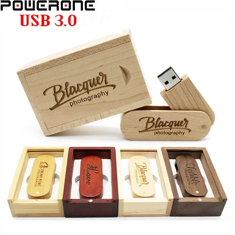 Free Custom Logo USB 3.0 Flash Drives 64GB Wooden Box Pendrives 32GB ...
