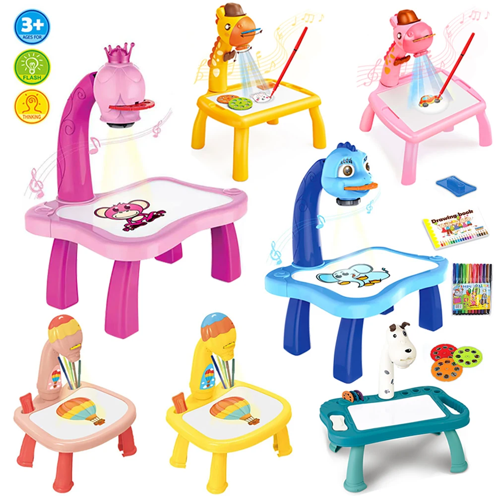 Crianças projetor mesa de desenho led luz projetor com música arte ...