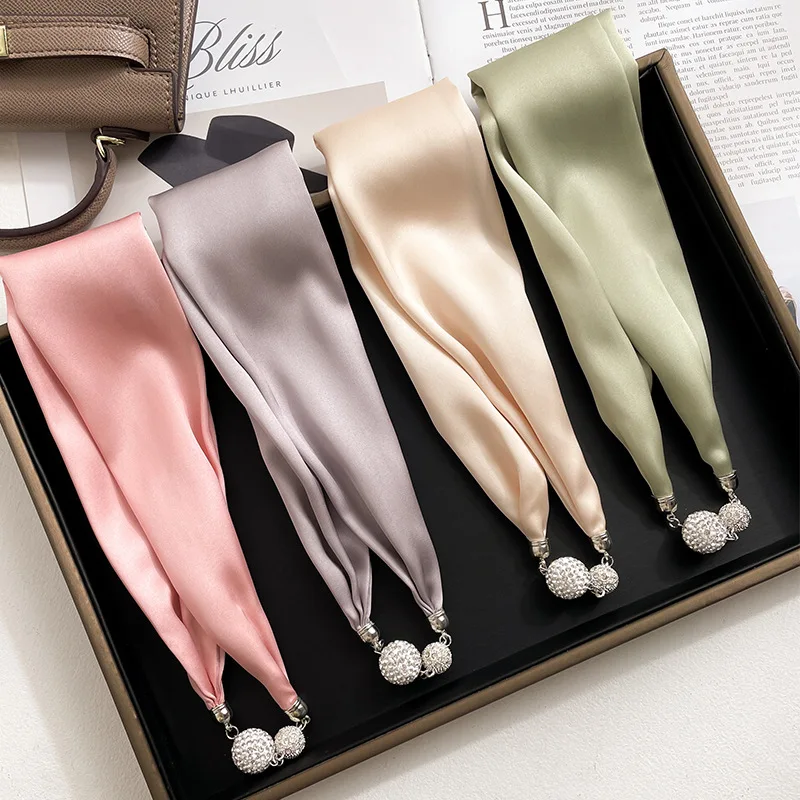 Fashion-Magnet-Buckle-Neckerchief-Solid-Color-Scarf-For-Women-Skinny ...