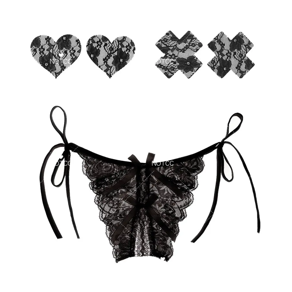 Notcc Open Crotch Thong With Pasties Lace Set For Women Sexy G String