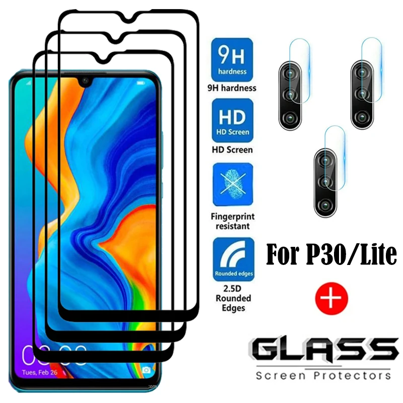 Full Glue Tempered Glass For Huawei P30 Screen Protector Glass For Huawei P30 Lite Camera Film ...
