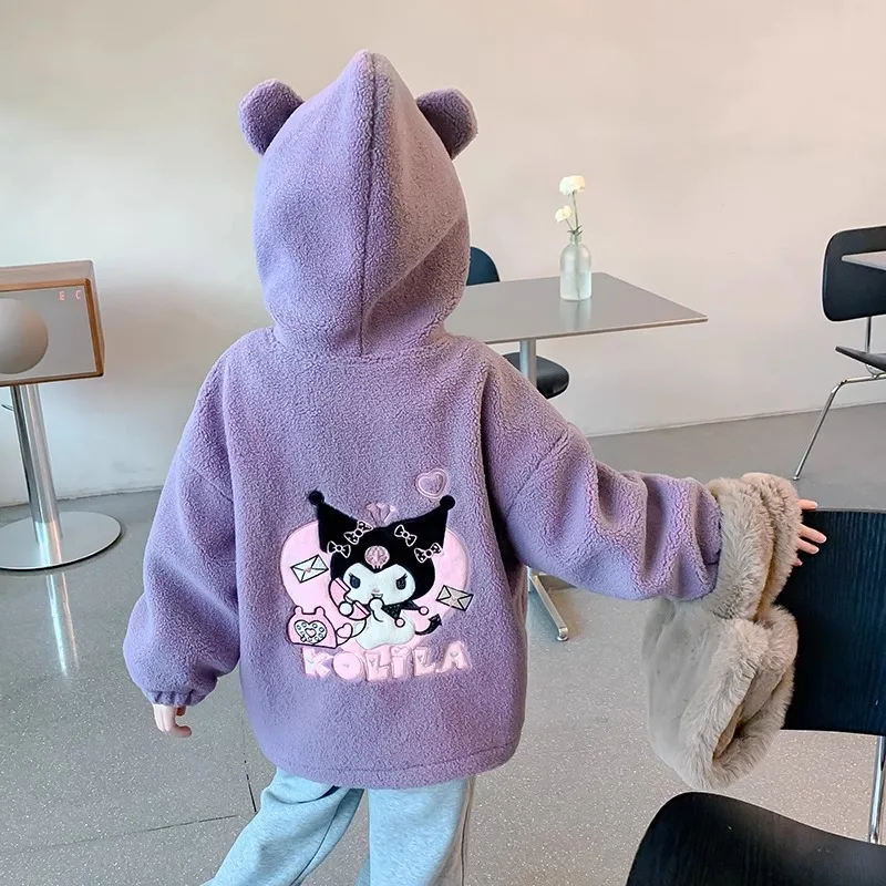 2024-New-Girls-Winter-Coats-Teen-Kids-Miniso-Sanrio-Kuromi-Polar-Fleece ...