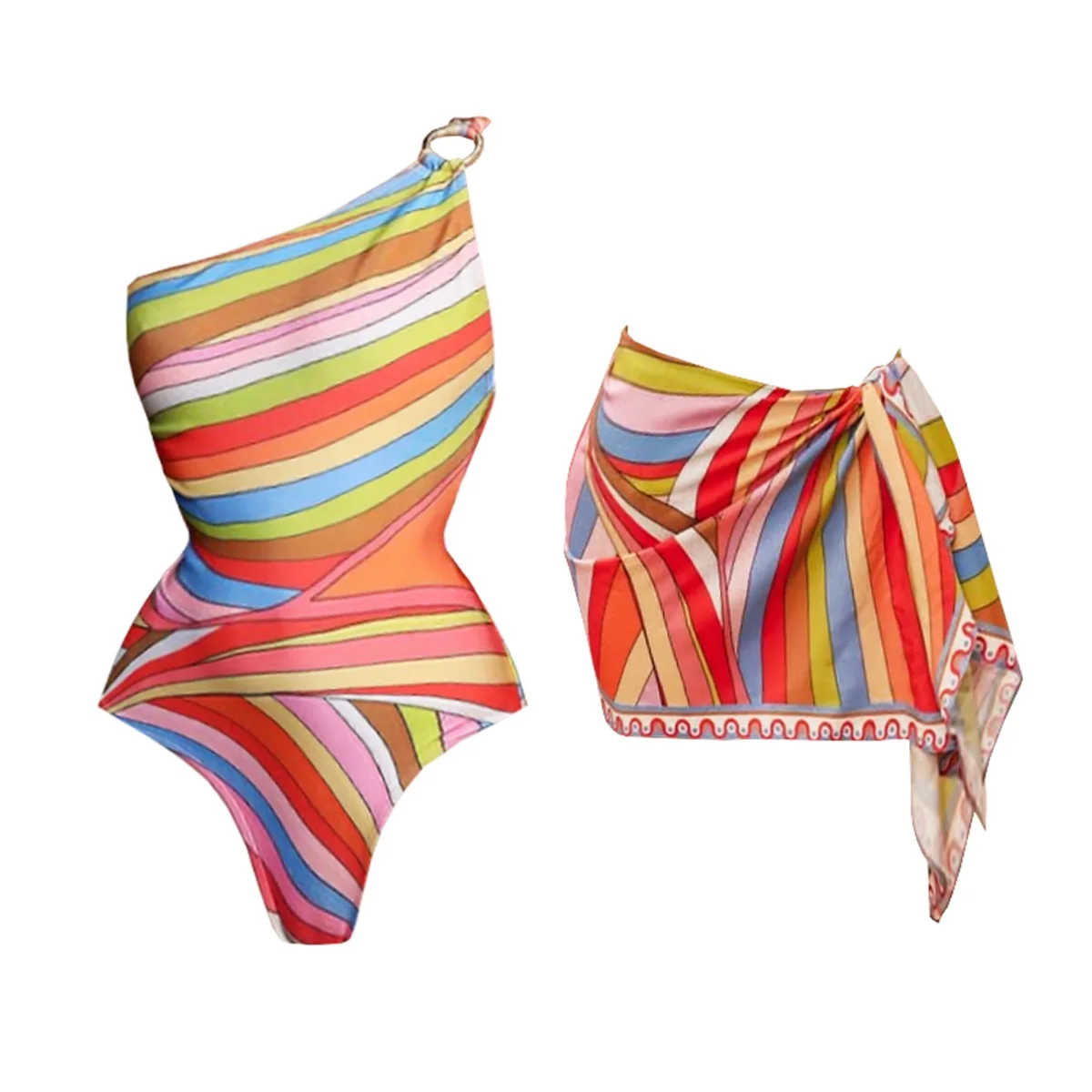 2Pcs Push Up Swimsuit Long Skirt Sexy Women Bikini Cut Out Swimwear ...