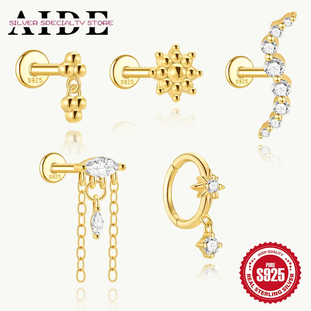 AIDE 1Piece 925 Sterling Silver Shiny Flower Tassel Piercing Earring ...