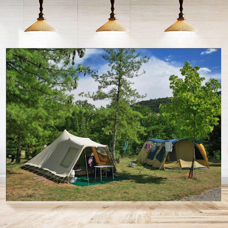Pine-Forest-Camping-For-Photography-Backdrop-Sunrise-Outdoor-Travel ...
