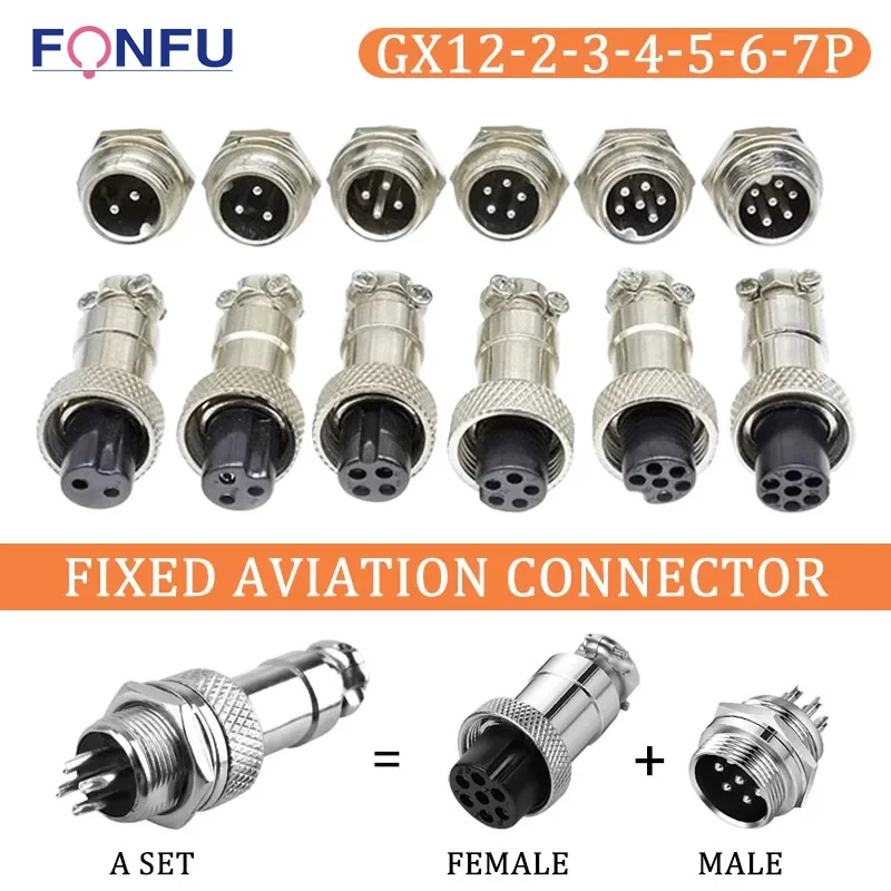 5Pcs GX12 Connector Nut Type 2/3/4/5/6/7 Pin Male Female 12mm Circular ...