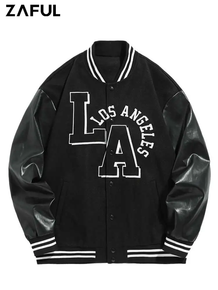 ZAFUL-Men-s-Jackets-Letter-Embroidery-Baseball-Coat-PU-Leather-Spliced ...