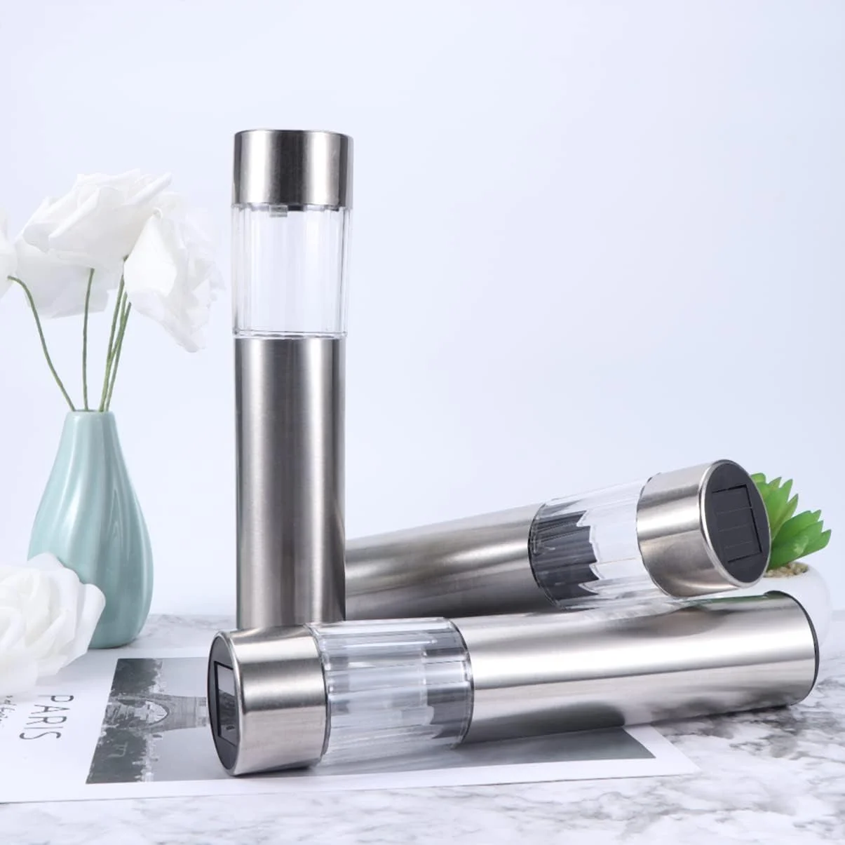 Outdoor-Solar-Round-Column-Light-Stainless-Steel-Warm-White-LED ...