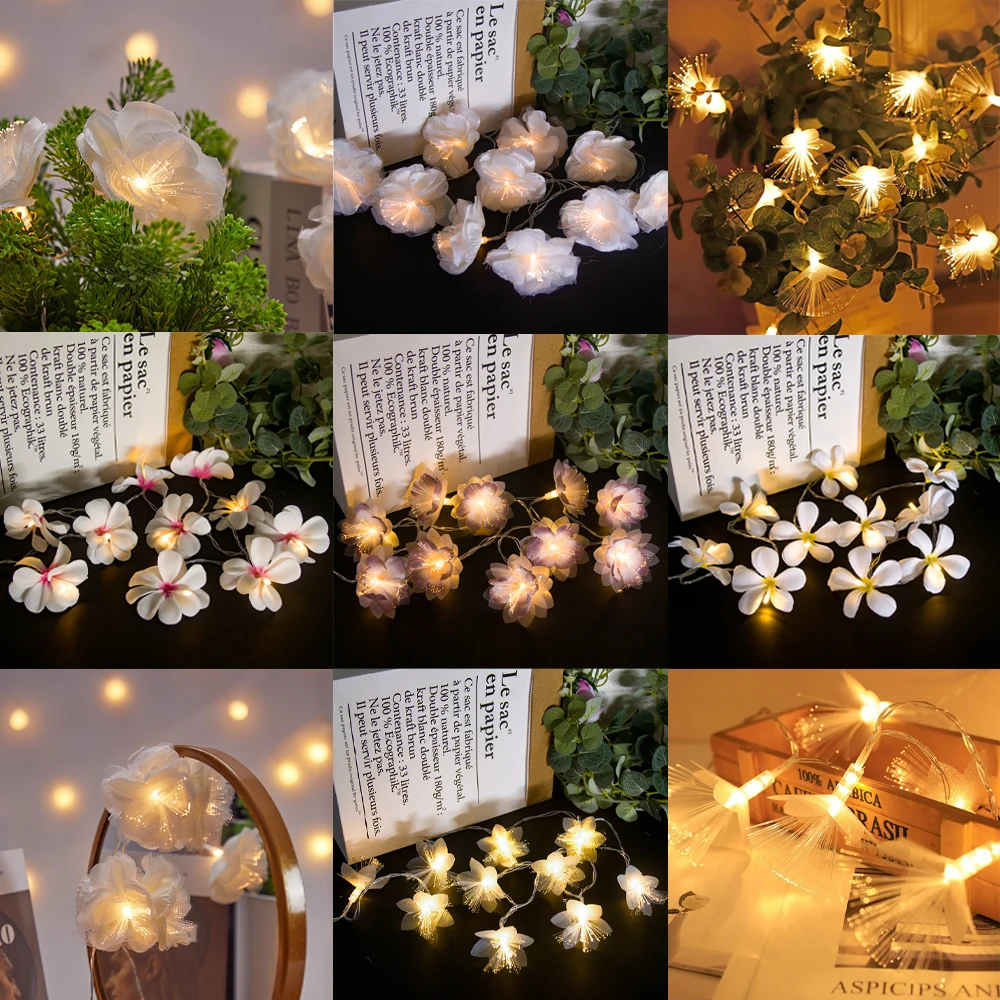 Artificial Plumeria Flower String Lights Battery Powered Garland Fairy ...