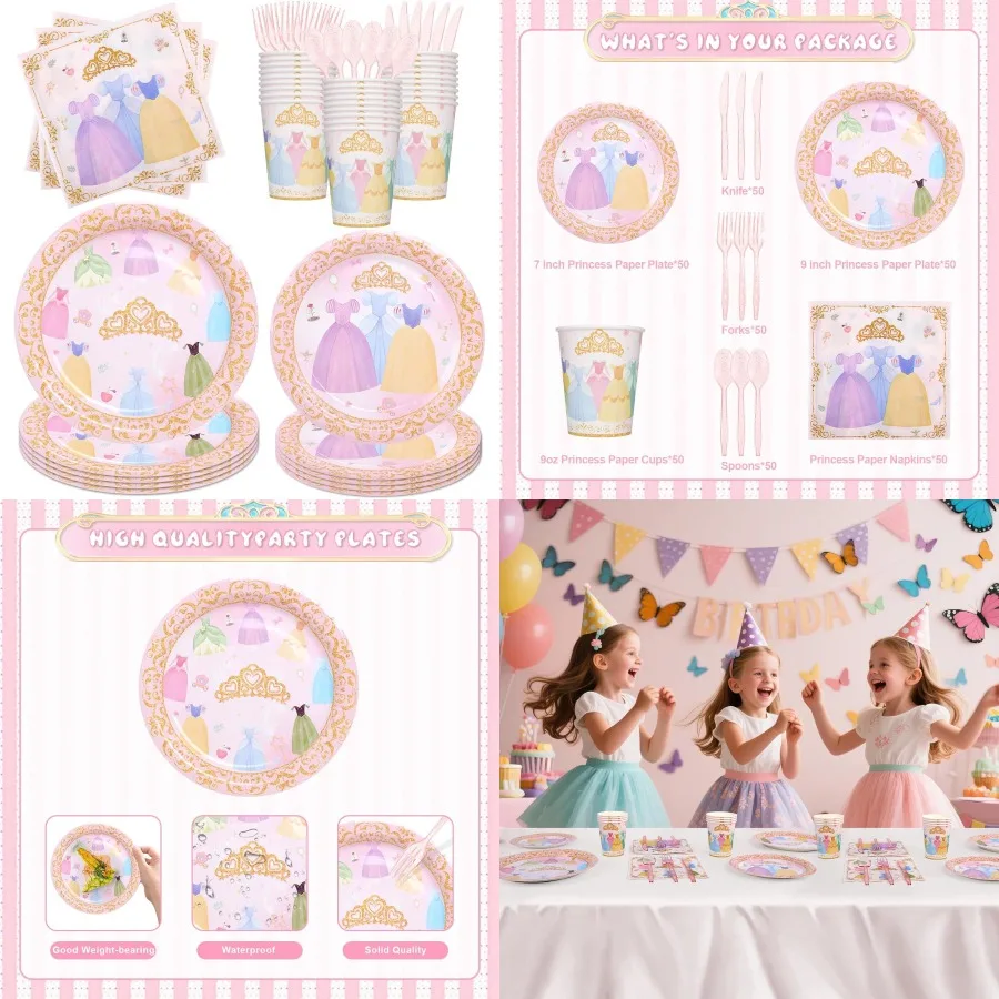 350PCS Princess Themed Birthday Party Decorations Set with Pink ...