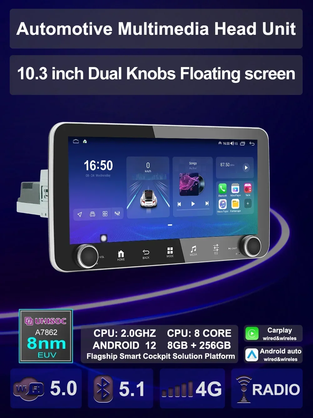 Multimedia-Android-1-2-Din-Knob-Removable-Screen-Radio-Palyer-Carplay ...