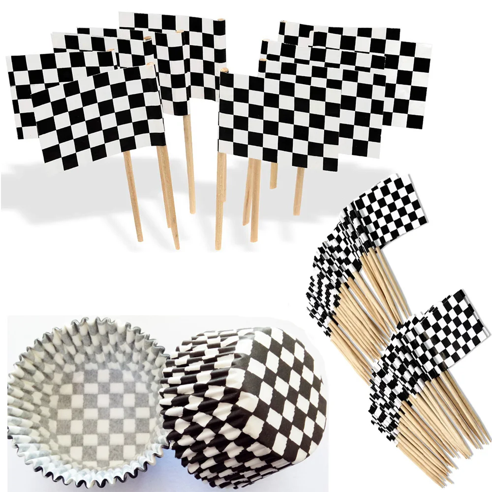 Cupcake Toppers Toothpick | Checkered Flag Cupcake Toppers - 100 Flag ...