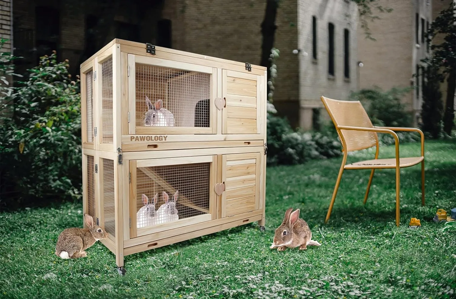 Collapsible-Rabbit-Hutch-with-Wheels-Upgrade-Solid-Wooden-Bunny-Cage ...