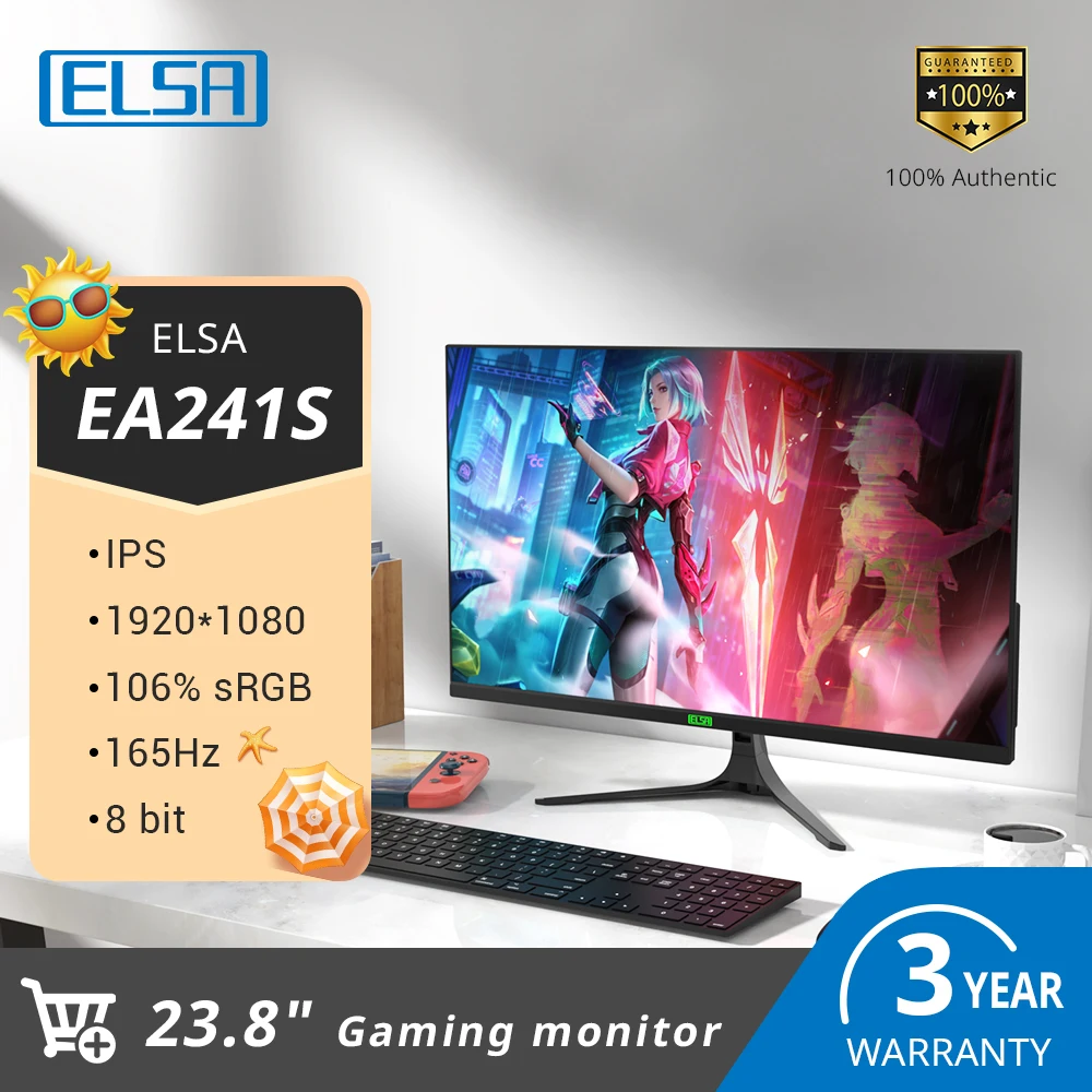 ELSA 24 Inch Game Monitor 165Hz IPS PC Lcd Display QHD 165Hz Desktop Gaming Gamer Computer ...