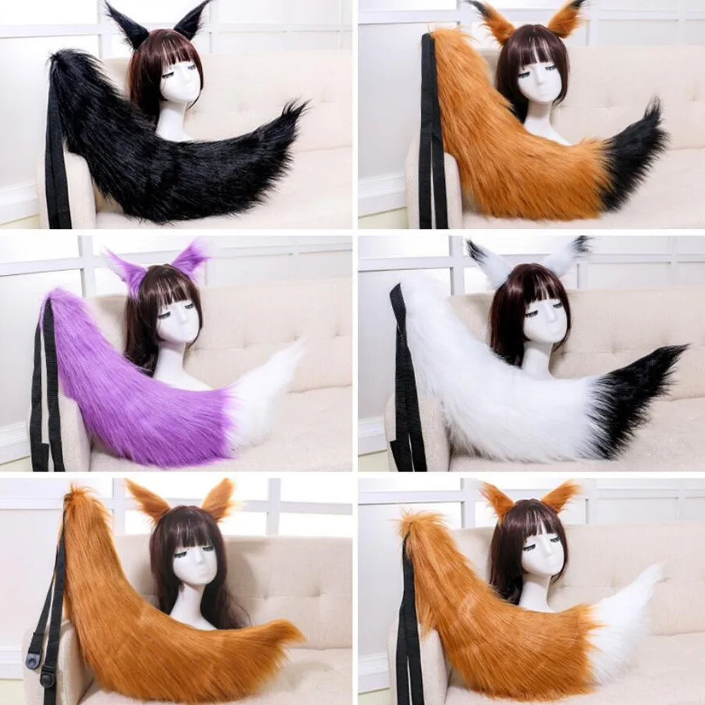 섹시한 여자 사랑스러운 로리타 고양이 여우 머리띠 꼬리 머리 장식 봉제 귀 꼬리 애니메이션 코스프레 소품의상 액세서리