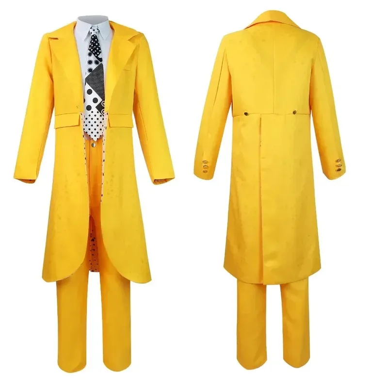 Movie The Mask Jim Carey Cosplay Costume Adult Yellow Coat Shirt Pants ...
