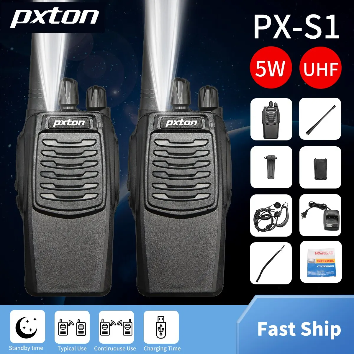 Pxton-S1-Walkie-Talkies-for-Adults-Long-Range-5W-UHF-Handheld ...