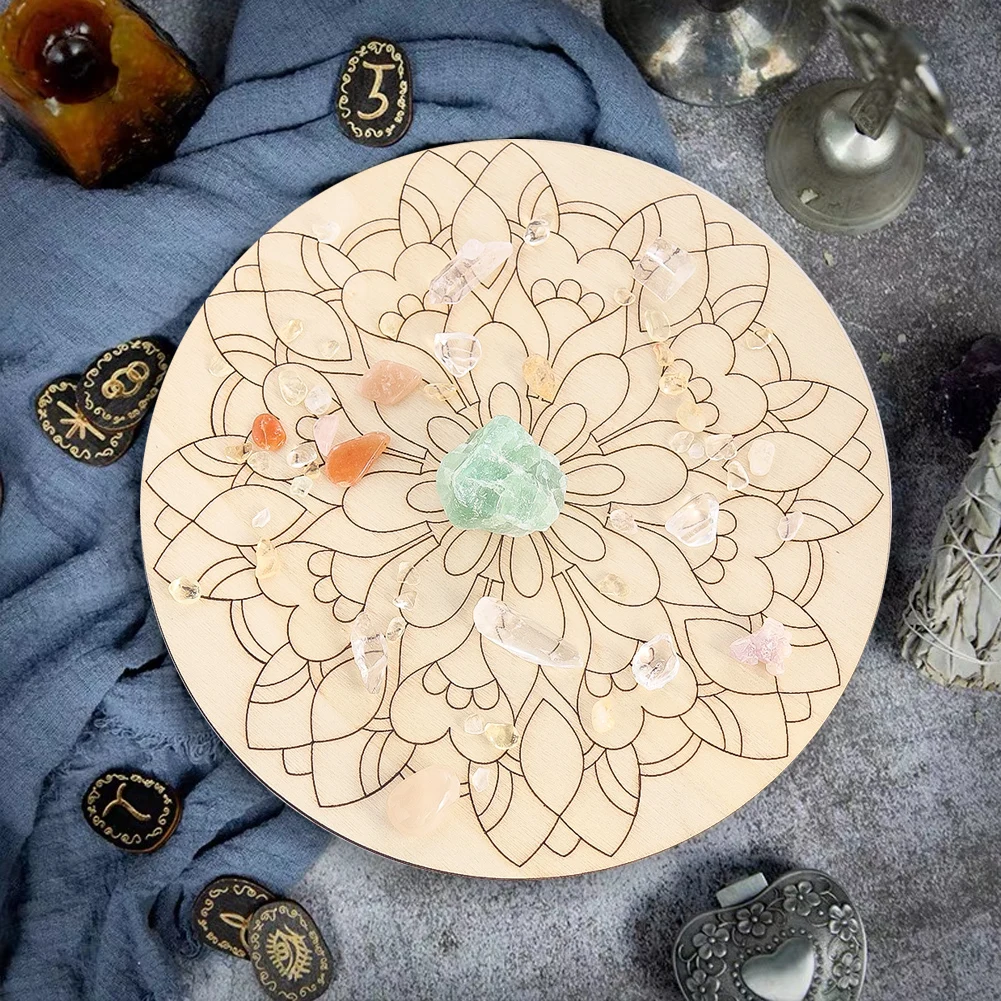 20cm Mandala Round Wooden Board Laser Engraved Crystal Display Mat ...