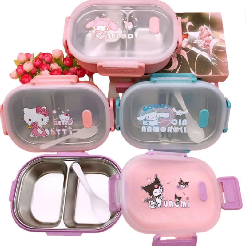 Kawaii cartoon Sanrio kuromiHello kittyMy melody stainless steel lunch ...