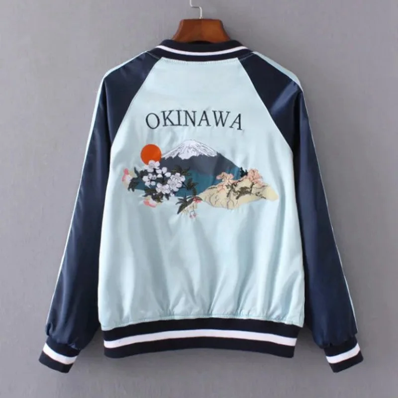 Double Sided Satin Baseball Jacket Women Sukajan Bomber Jacket Female ...
