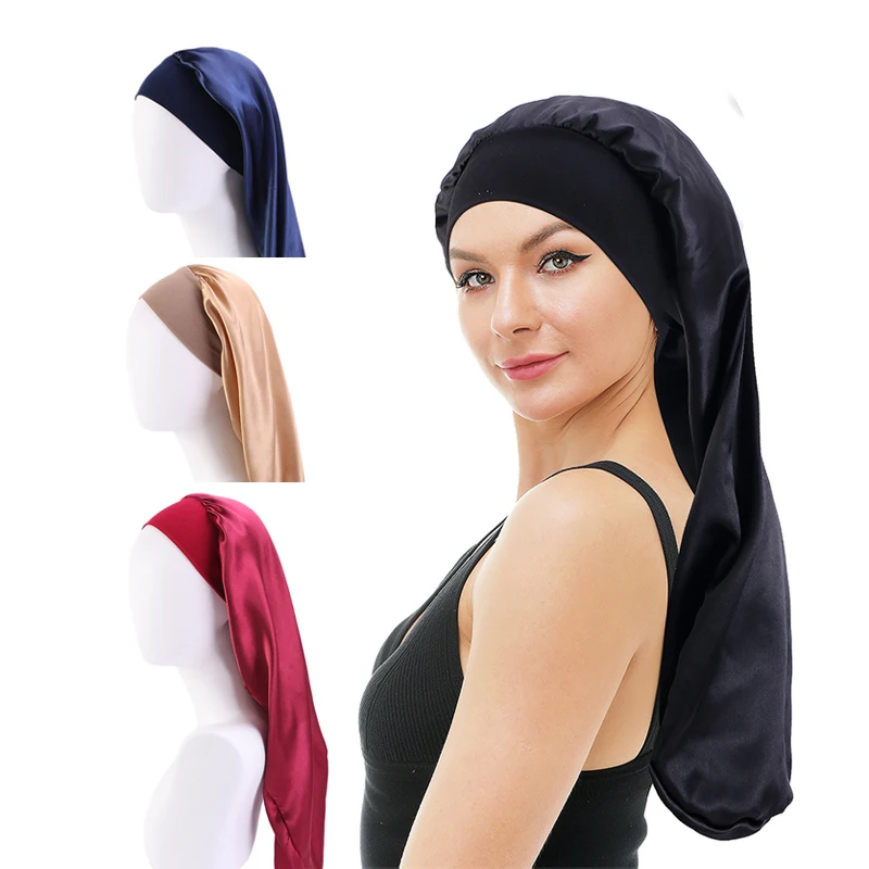 Elastic-Wide-Edge-Long-Satin-Bonnet-Sleep-Hats-Wrap-Night-Cap-Care ...