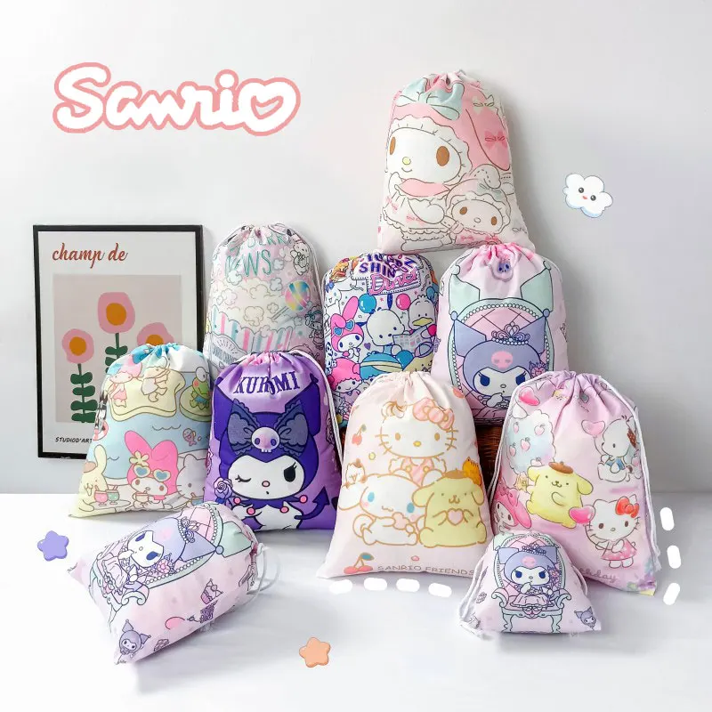 Sanrio Hello Kitty Drawstring Pocket Storage Bag Kawaii Cute My Melody ...