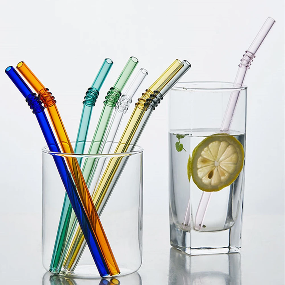 Color Glass Straw Heat Resistant Cold Beverage Bent Straws Reusable ...