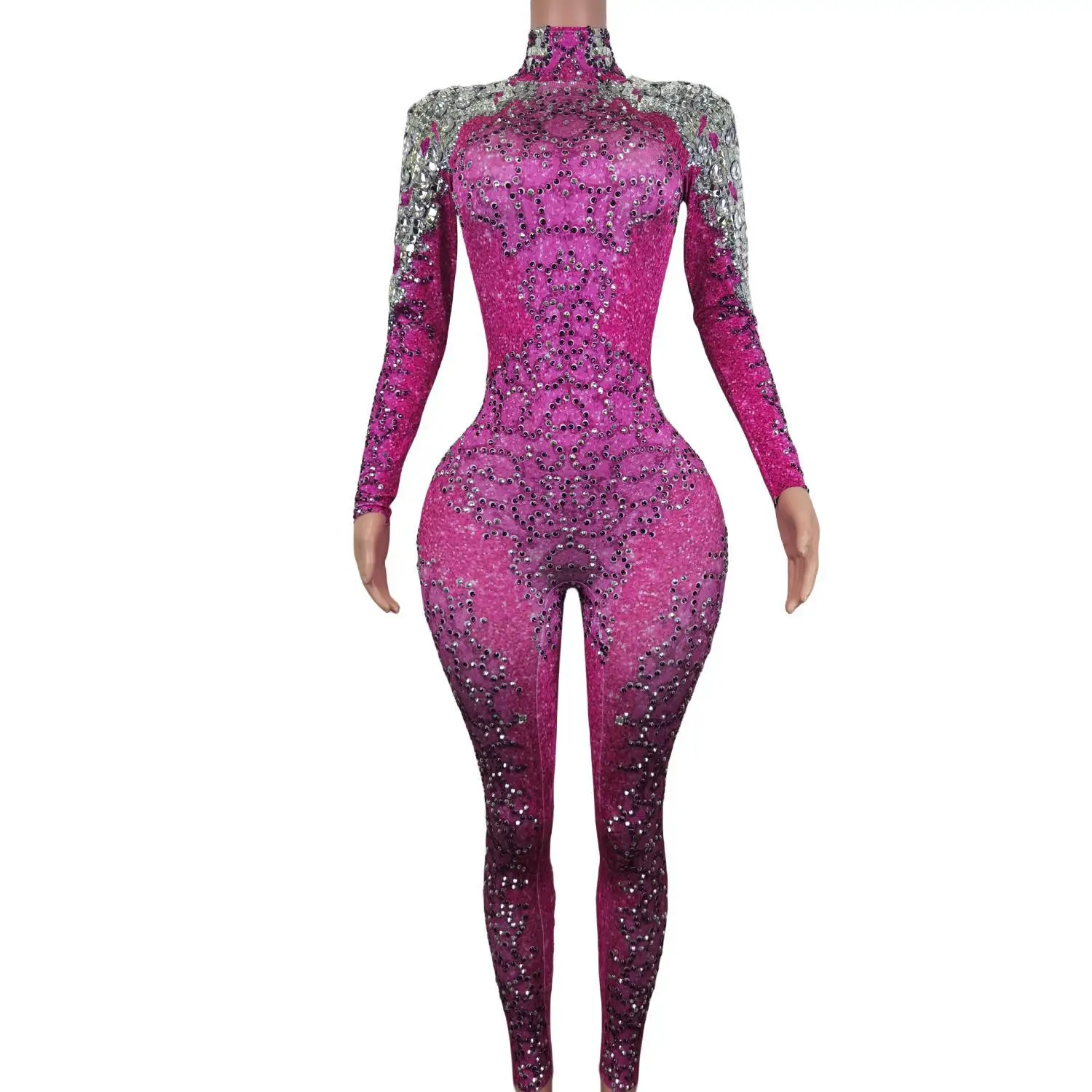 Sexy-Pink-High-Necked-and-Backless-One-Piece-Bodysuit-Women-Shining ...