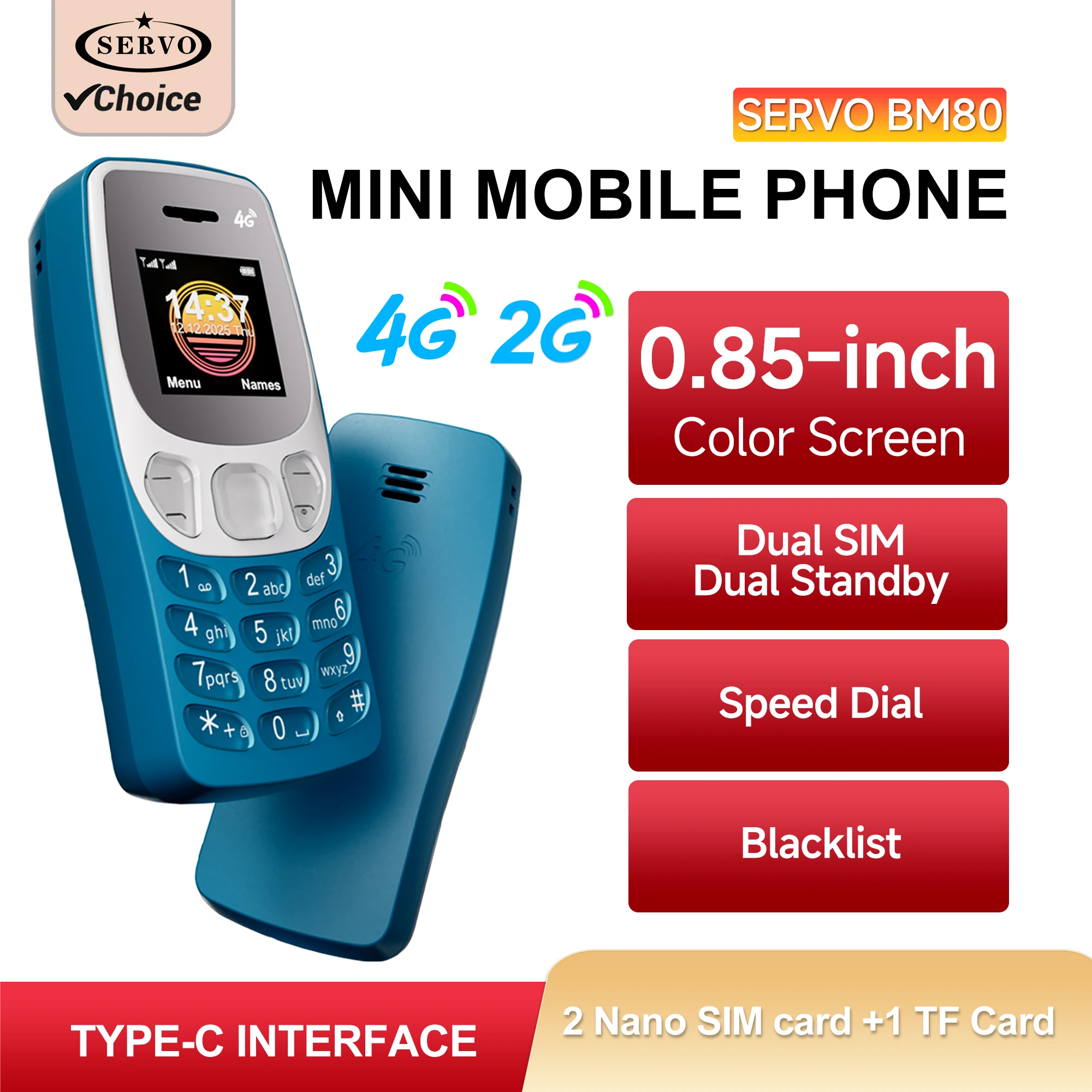 SERVO BM80 2G VS 4G Mini telefono cellulare Dual SIM Speed Dial ...