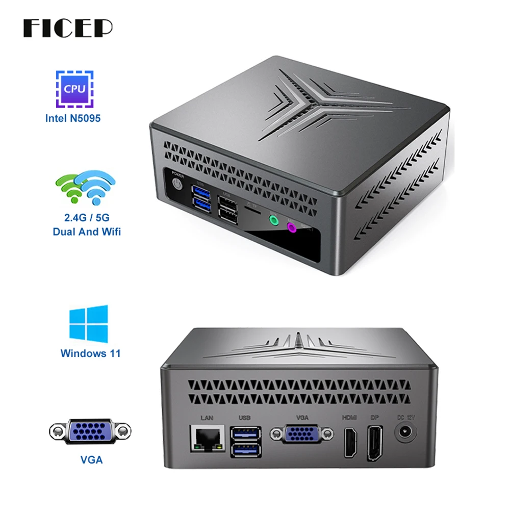 Ficed Jk01 N5095 Mini Pc Win11 Intel Celeron Mini Computer Three Screen ...