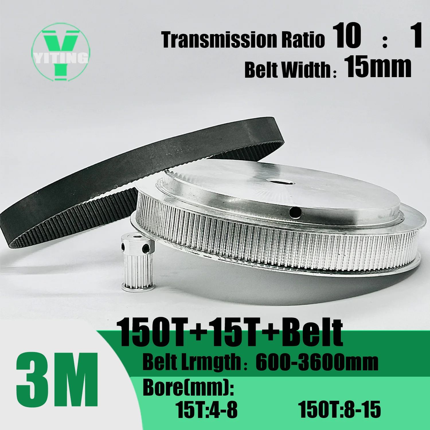 HTD3M 15T 150Teeth Timing Pulley Belt Set Belt Width 15mm Bore 4~15mm ...